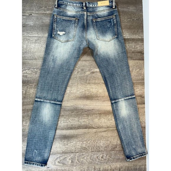 MNMI | Jeans | Mnmi Zipper Leg Distressed Jeans Tapered Ankle Button ...